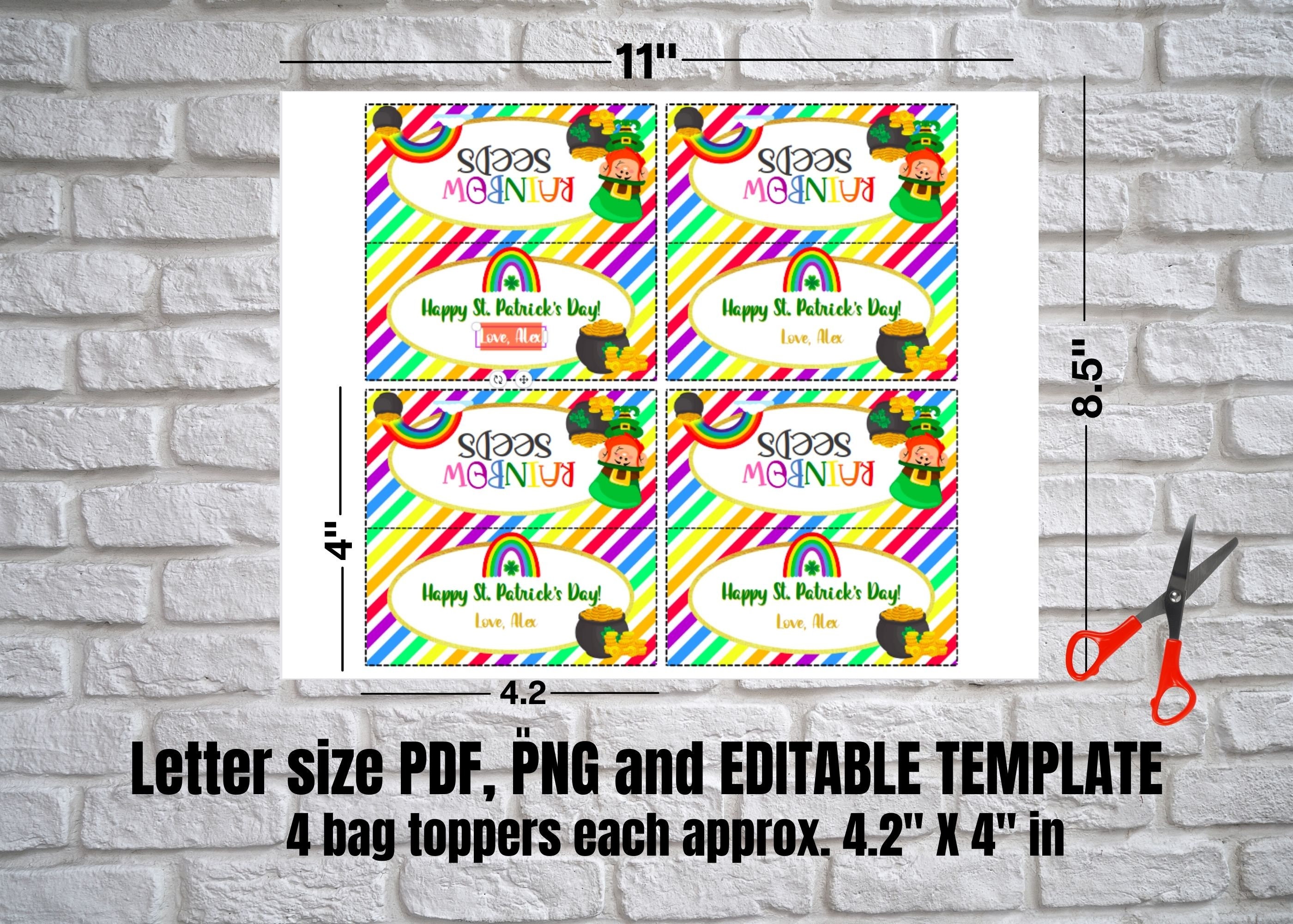 Editable Rainbow Seeds St Patrick's Day Treat Bag Topper, Rainbow ...