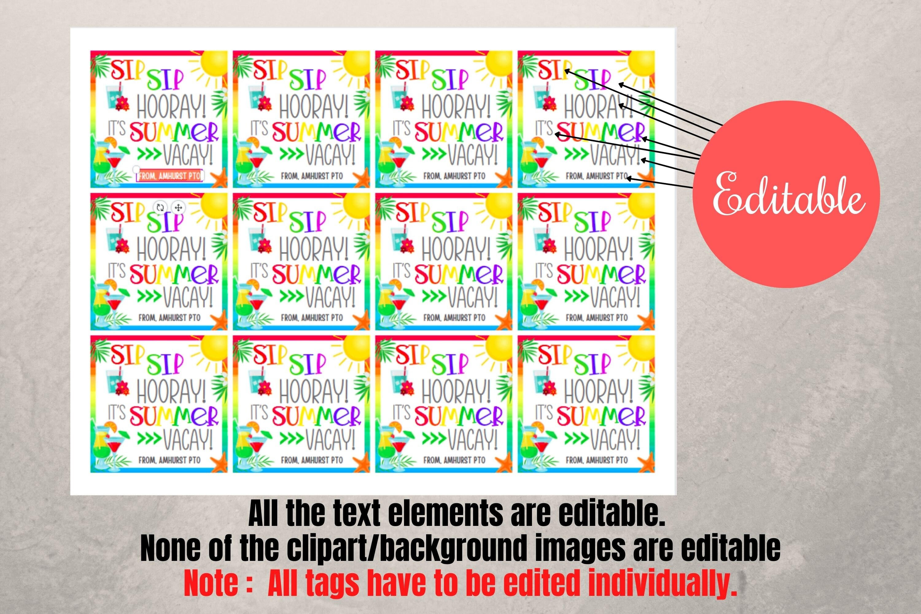 Sip Sip Hooray Its Summer Vacay Gift Tags Teacher - Etsy