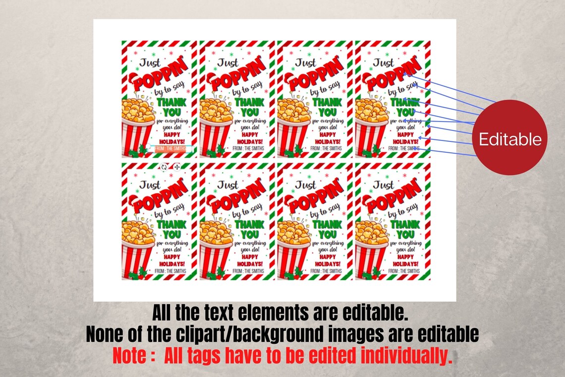 Just Poppin by to Say Thank You christmas Gift Tags for | Etsy