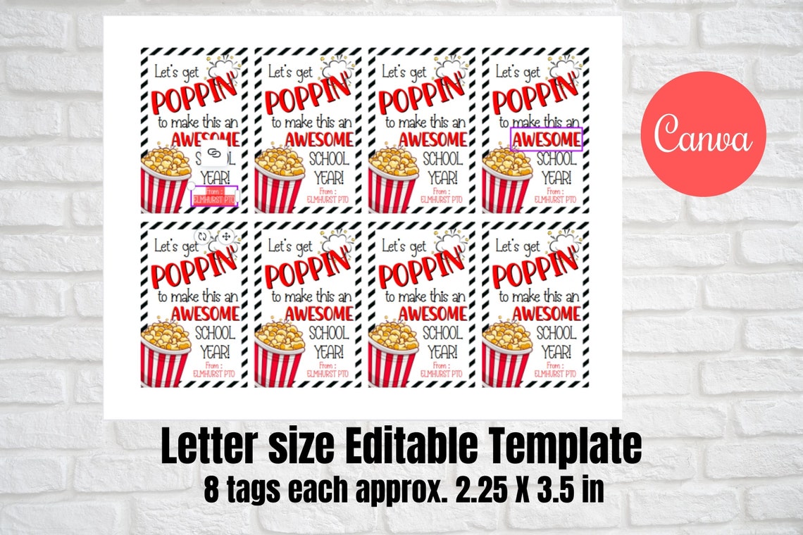 Back to School Popcorn Gift Tags, Let's Get Poppin' to Make This an ...
