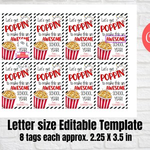 Back to School Popcorn Gift Tags, Let's Get Poppin' to Make This an ...