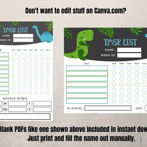 Cute Dinosaur Themed Responsibility Chore Chart for Kids in Editable ...