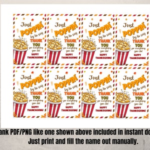 Popcorn Thanksgiving Gift Tags, Just Poppin by to Say Thank You ...