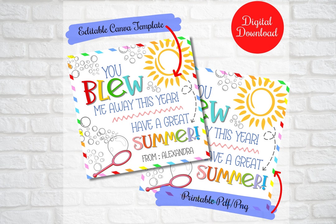 You Blew Me Away This Year, End of Year Bubbles Gift Tags,classmates ...