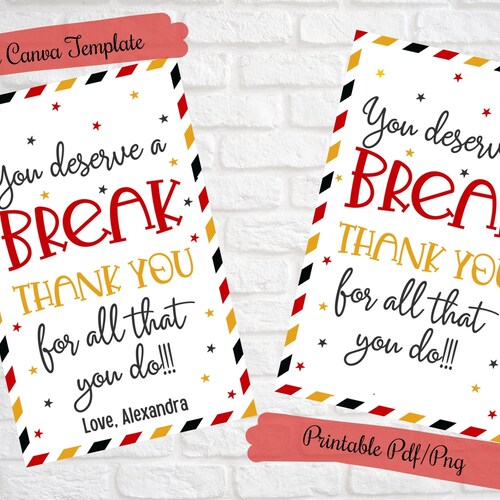 You Deserve a Break Kat Candy Gift Tag for Teacher Teacher - Etsy