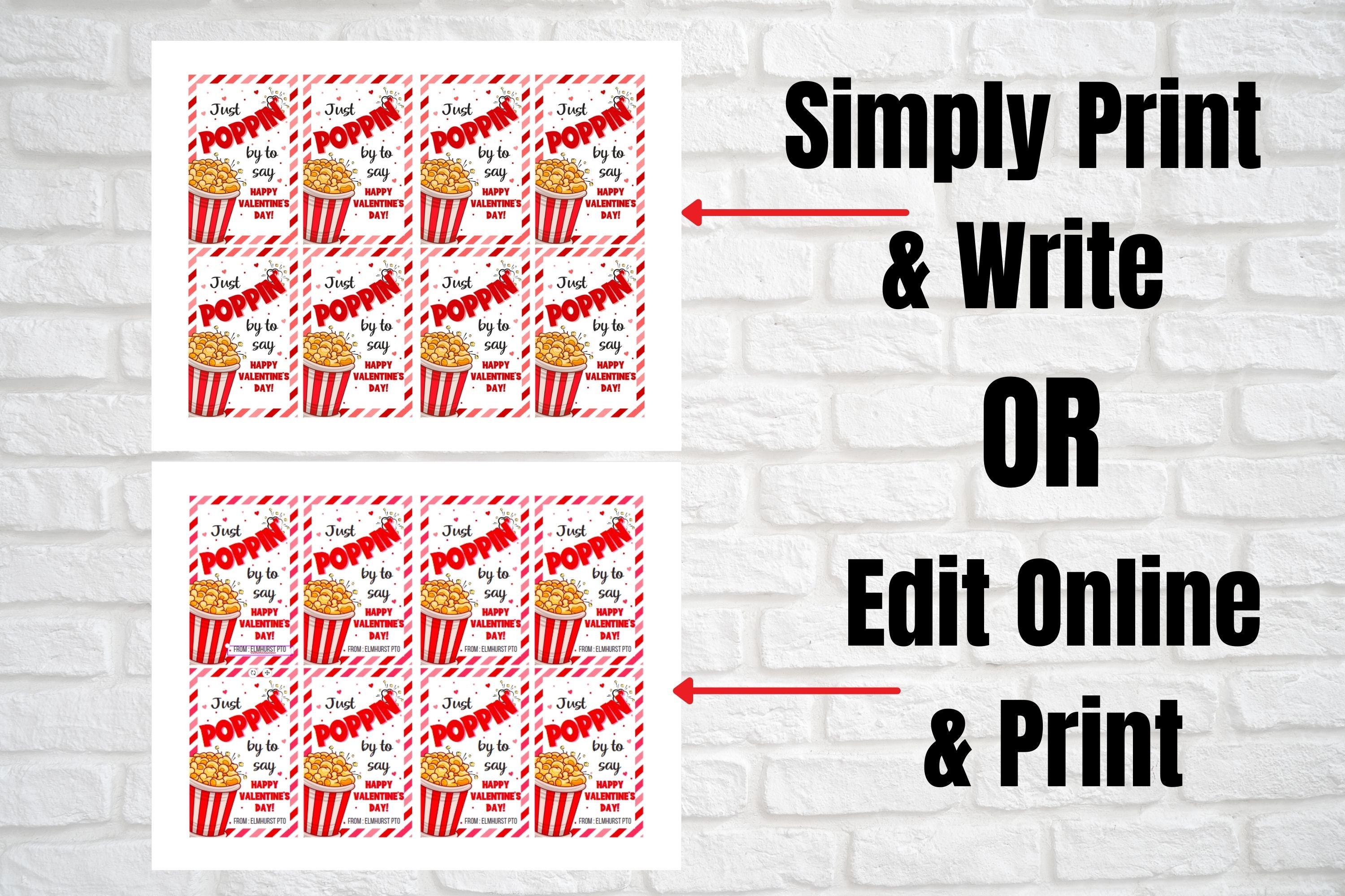 Valentine Popcorn Gift Tags Just Poppin by to Say Happy - Etsy