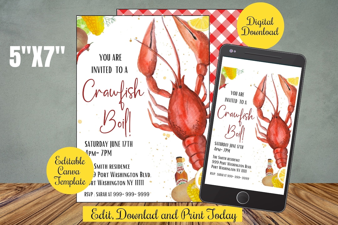 Crawfish Boil Party Invite, Canva Template, Crawfish Boil Any Occation ...
