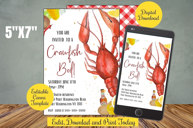 Crawfish Boil Party Invite Canva Template Crawfish Boil Any - Etsy