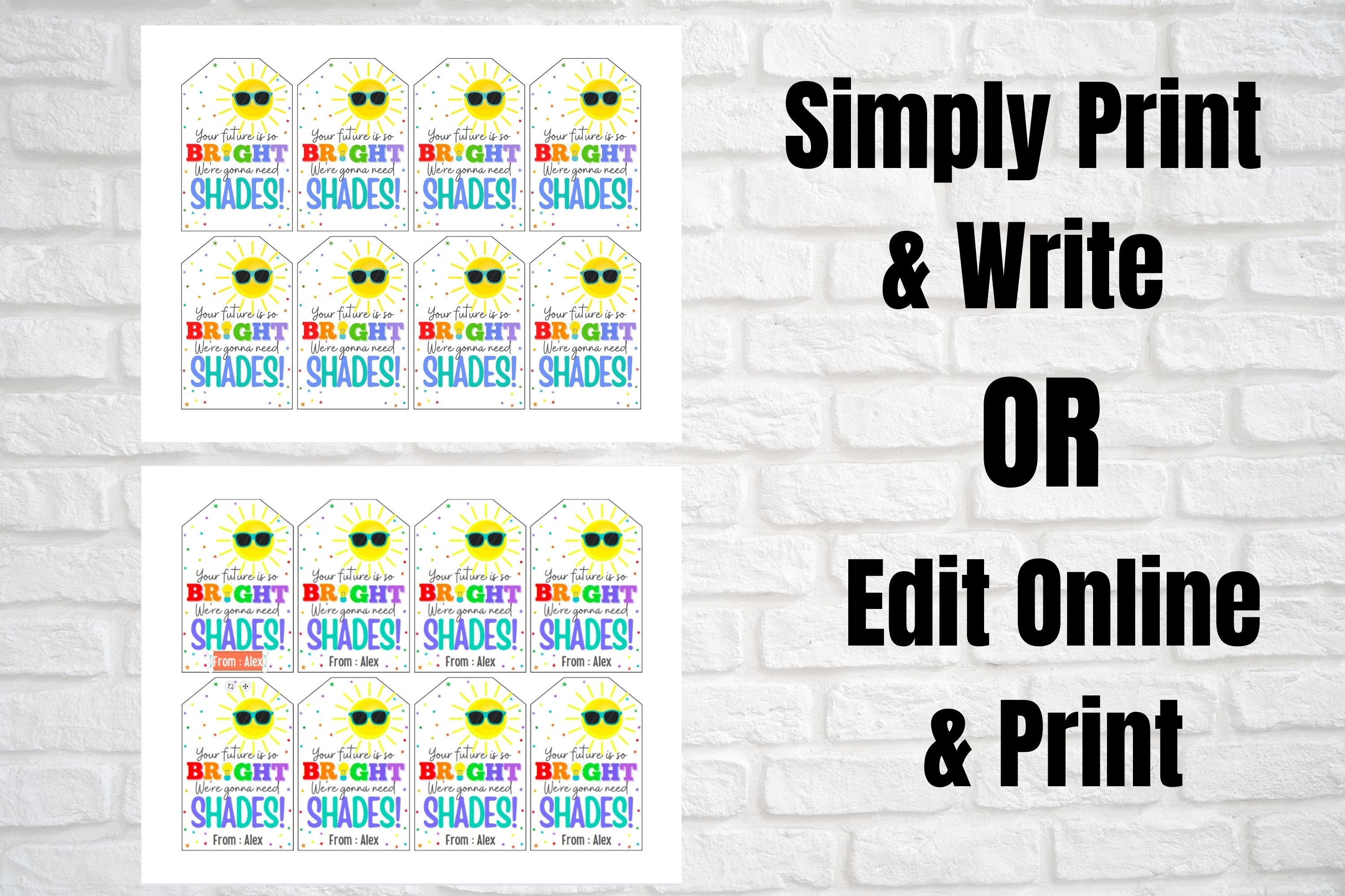 End of Year Class Sunglasses/shades Gift Tags Your Future is - Etsy