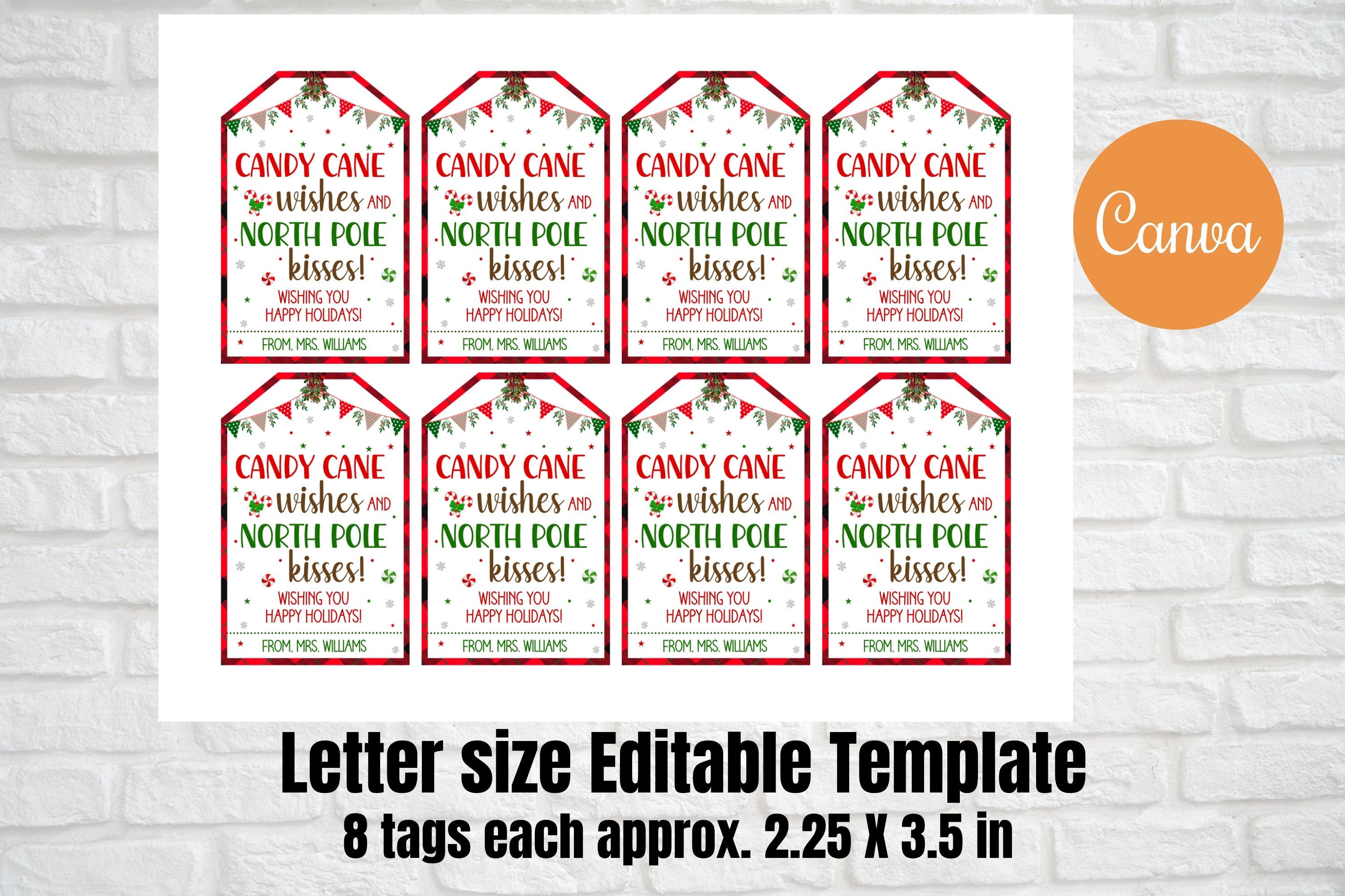 Candy Cane Wishes and North Pole Kisses Gift Tags,christmas Candy Cane ...