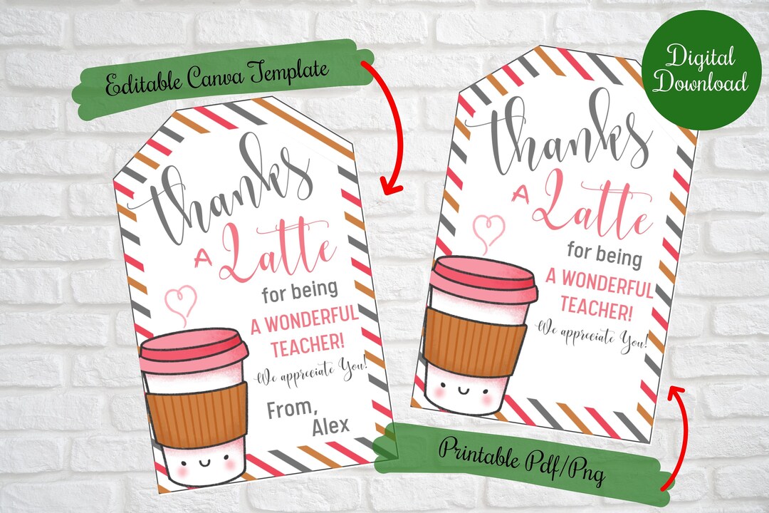 Thanks a Latte Teacher Appreciation Gift Tags Teacher - Etsy