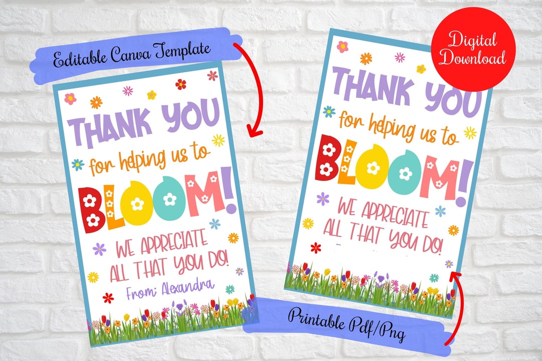 Teacher Appreciation Gift Tags, Thank You for Helping Us to Bloom Gift ...