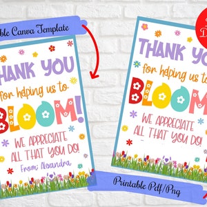 Teacher Appreciation Gift Tags, Thank You for Helping Us to Bloom Gift ...