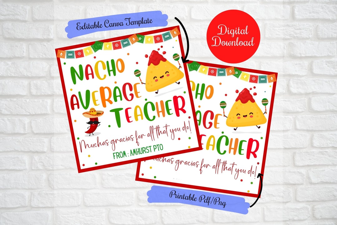 Nacho Average Teacher Editable Thank You Gift Tags, Teacher Nurse ...