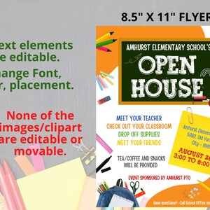 Open House Back to School Flyer for School, Class Open House Printable ...