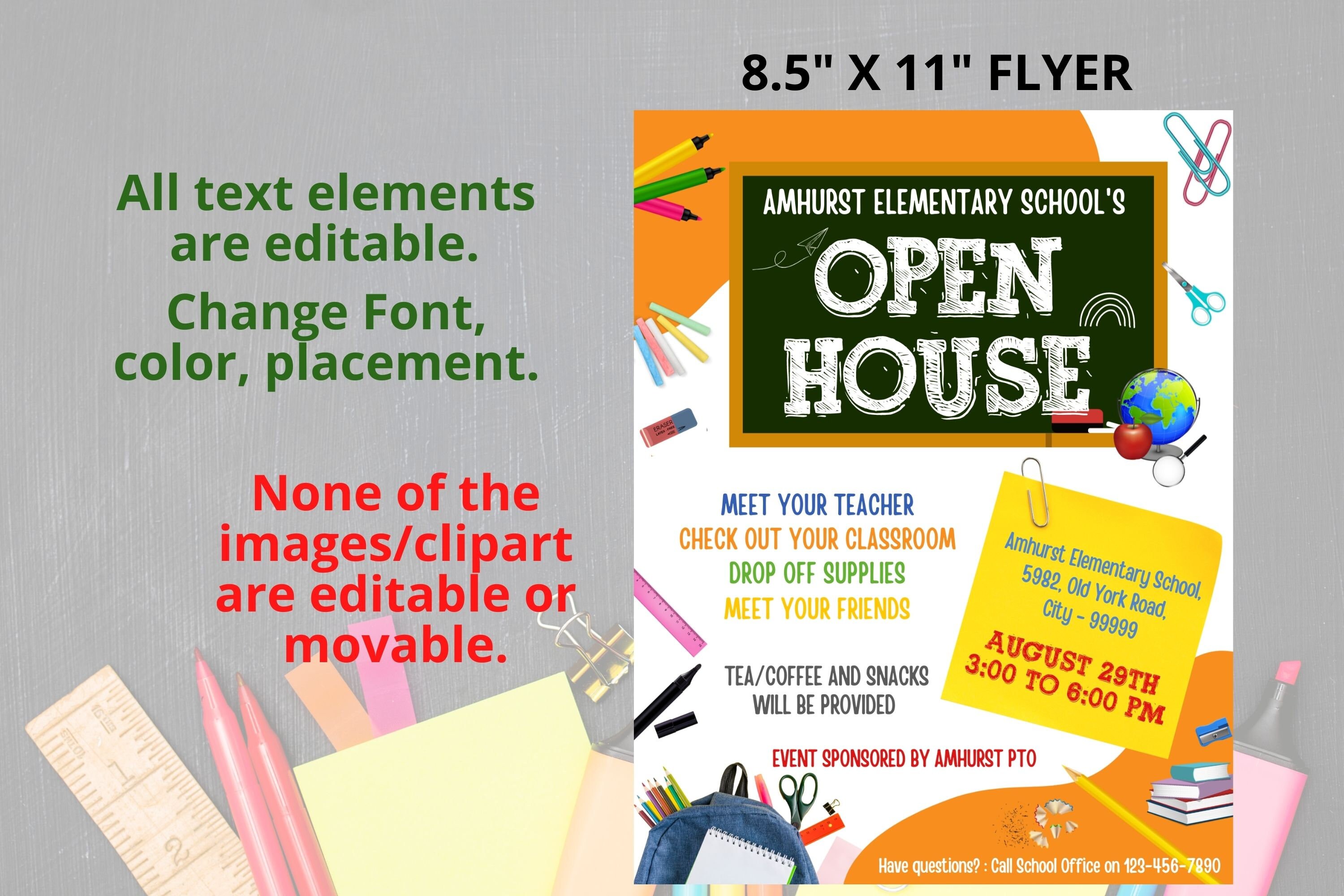 Open House Back to School Flyer for School, Class Open House Printable ...