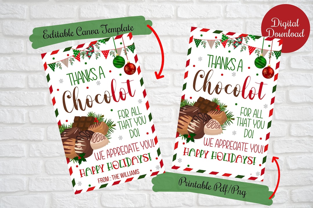 Thanks a Chocolot for All That You Do Gift Tags,christmas Chocolate ...