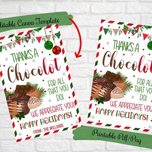 Thanks a Chocolot for All That You Do Gift Tags,christmas Chocolate ...