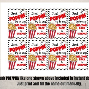 Back to School Popcorn Gift Tags Just Poppin by to Say | Etsy