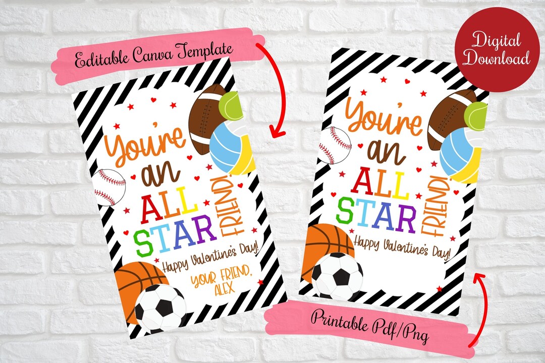 Valentine, You're an All-star Friend, Printable Editable Sports ...