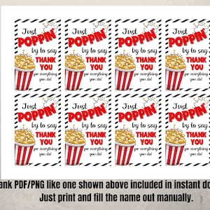 Popcorn Appreciation Gift Tag,just Poppin by to Say Thank You Gift Tag ...
