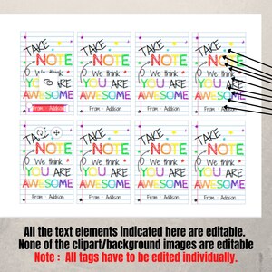 Take Note You Are Awesome Gift Tags, Editable Thank You Gift Tags ...