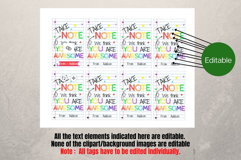 Take Note You Are Awesome Gift Tags, Editable Thank You Gift Tags ...
