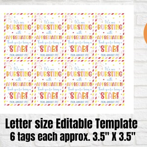 Bursting With Appreciation Teacher Appreciation Week Gift Tags, Staff ...
