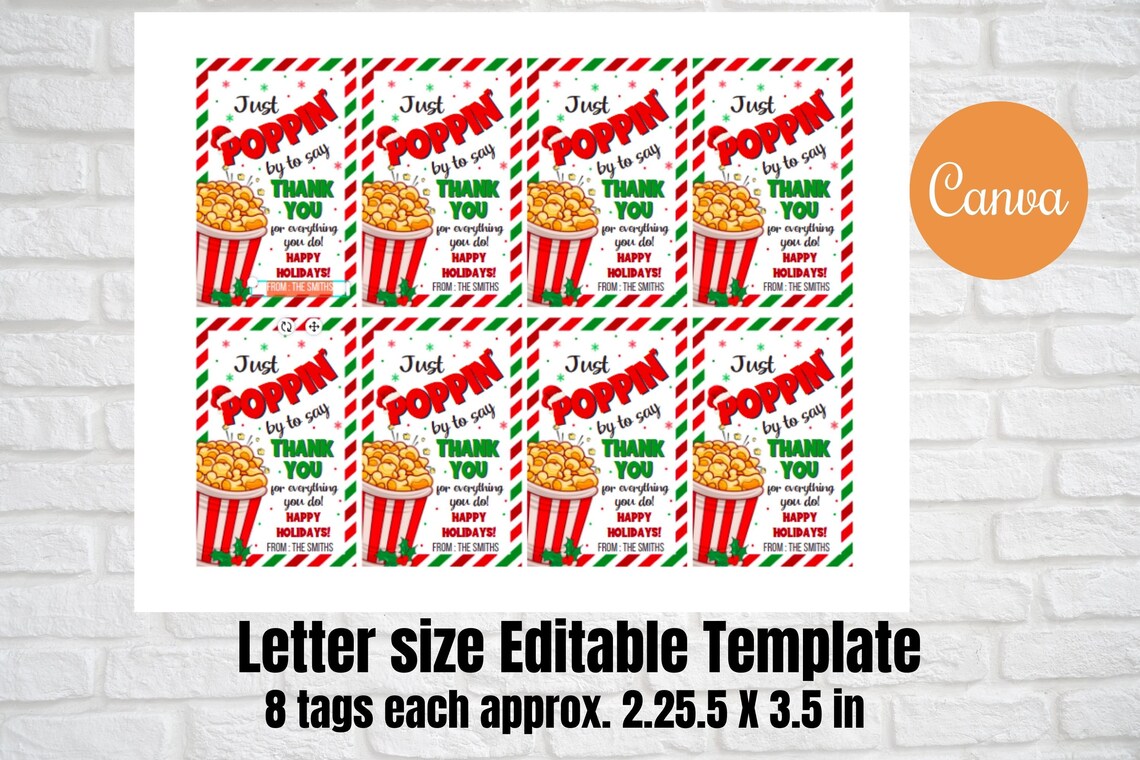 Just Poppin by to Say Thank You christmas Gift Tags for | Etsy