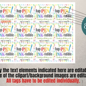 End of Year Teacher Pen Gift Tag,you Just Happen to Be Inkredible Gift ...