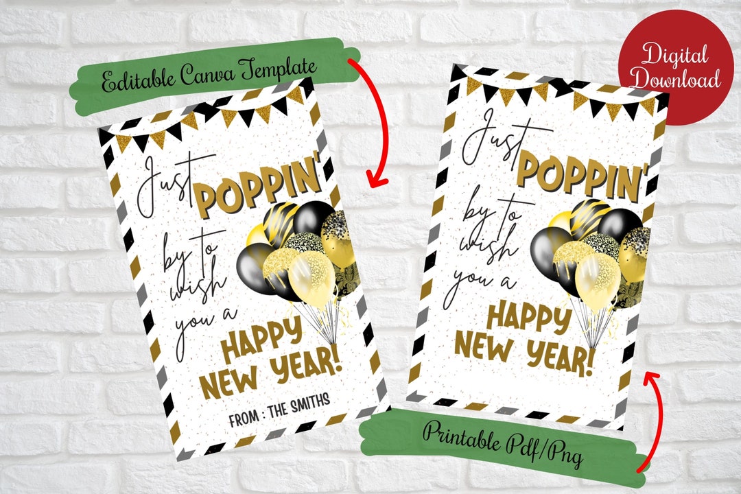 Just Poppin by to Say Happy New Year Gift Tags for Sparklers, Balloons ...