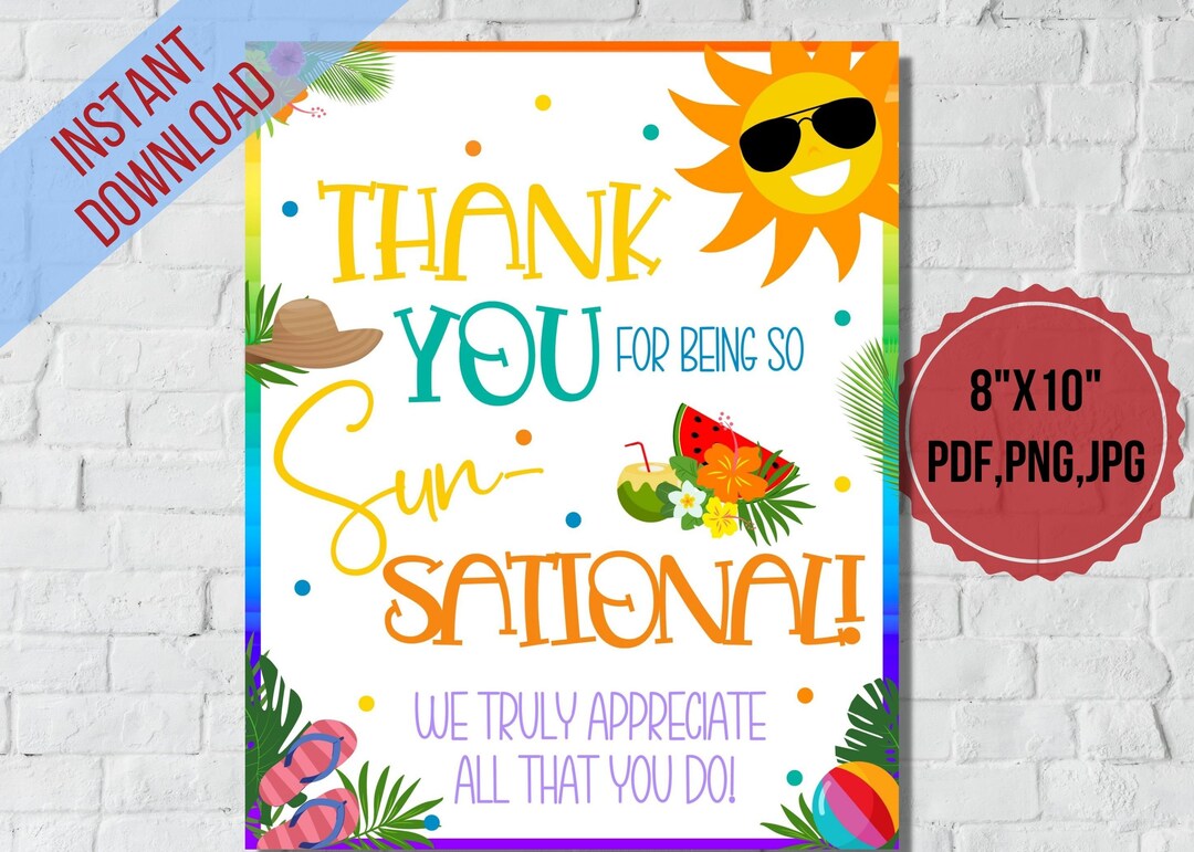 Thank You for Being so Sun-sational|beach Themed Teacher Appreciation ...