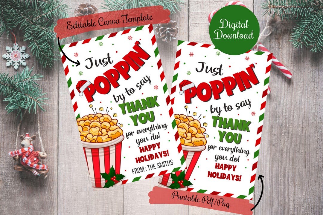 Just Poppin by to Say Thank You ,christmas Gift Tags for Popcorn ...