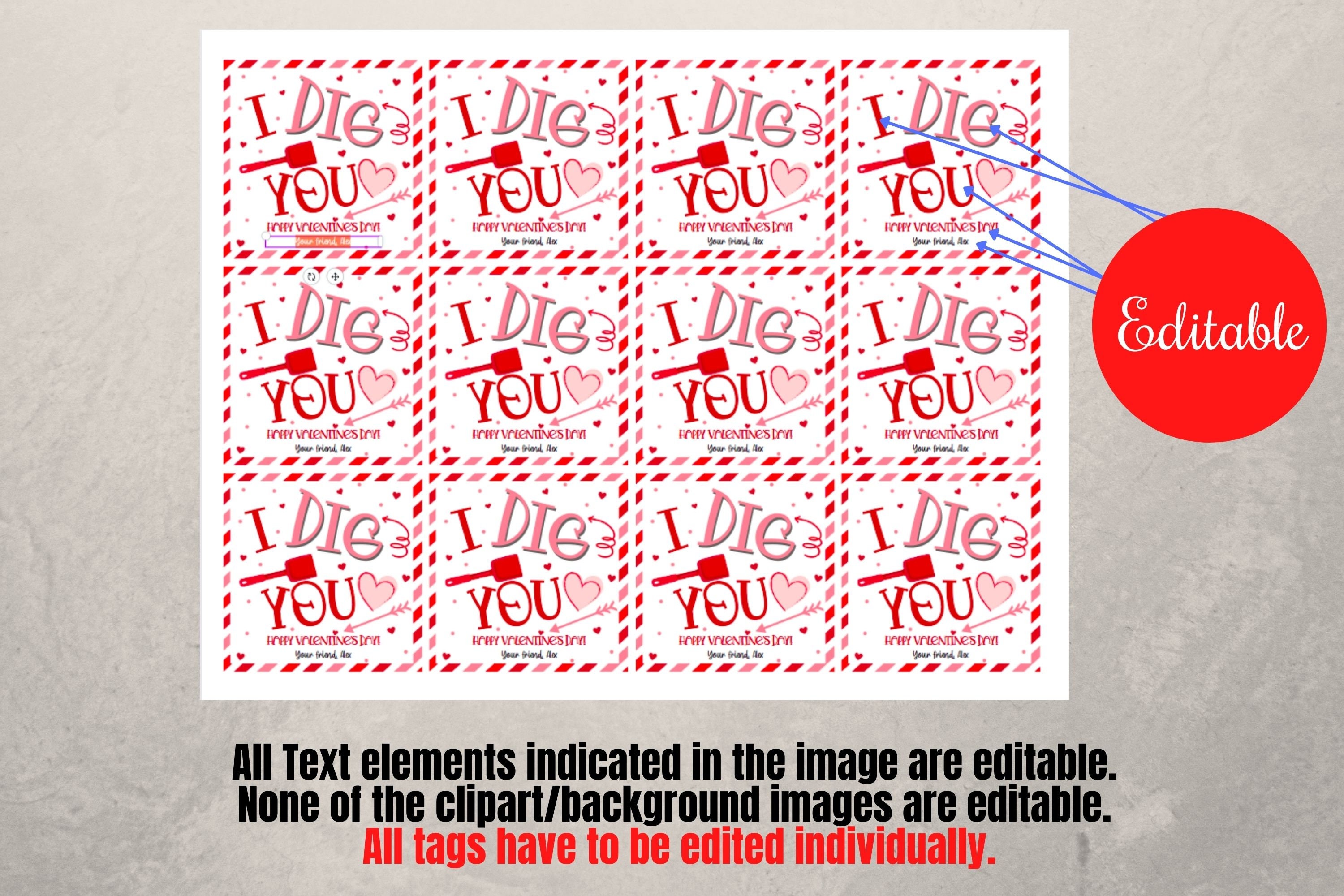 I Dig You Valentine Gift Tags, Printable Editable Valentine ...