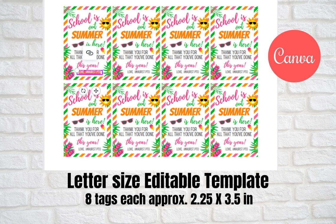 Schools Out Summer's Here Editable Thank You Gift Tags, Teacher ...