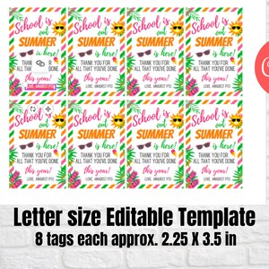 Schools Out Summer's Here Editable Thank You Gift Tags, Teacher ...
