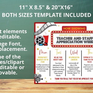 Editable Hollywood Movie Themed Teacher Appreciation Week Schedule, Pto ...