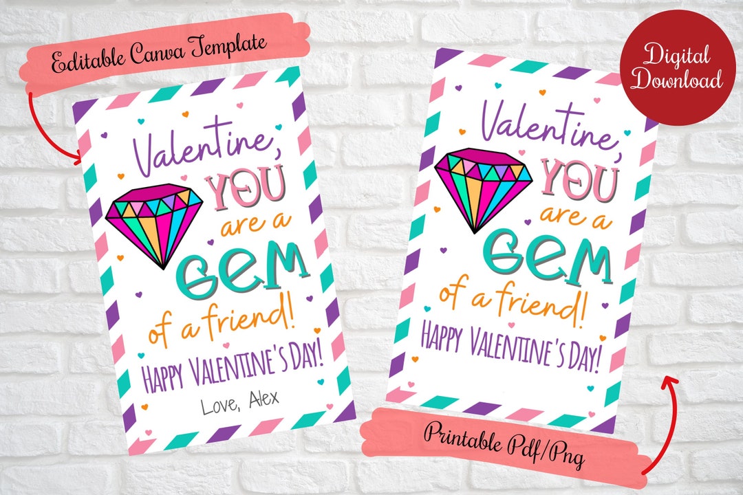 Valentine, You Are a Gem of a Friend, Class Valentine Gift Tags for ...