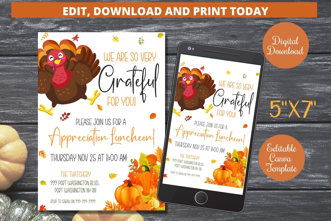 Thanksgiving Appreciation Luncheon Invite for Teachers/staff/clients ...