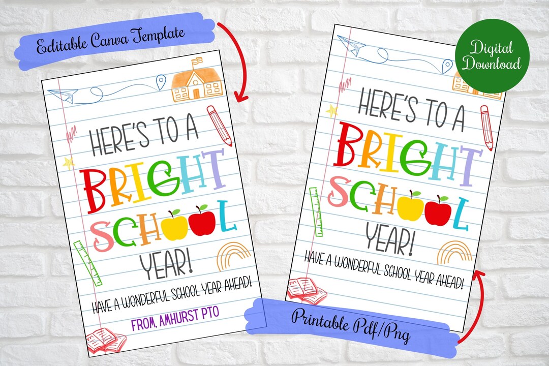 Back to School Gift Tags for Teachers, Here's to a Bright School Year ...
