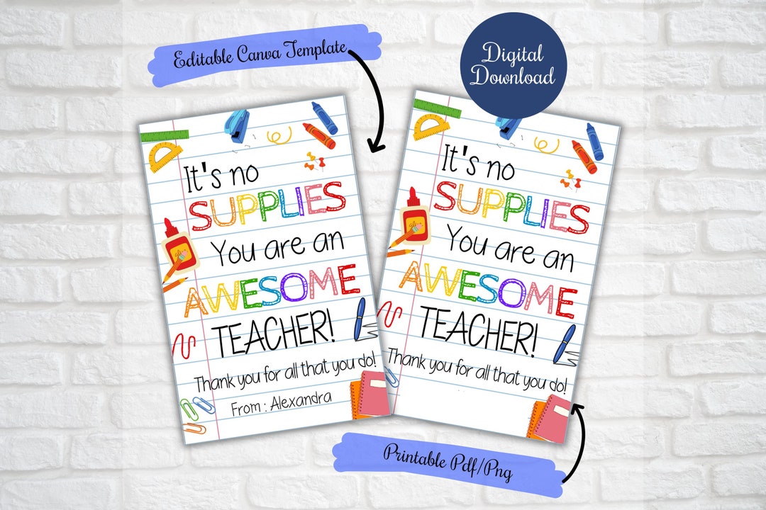 It's No Supplies You Are an Awesome Teacher Gift Tags, Teacher ...