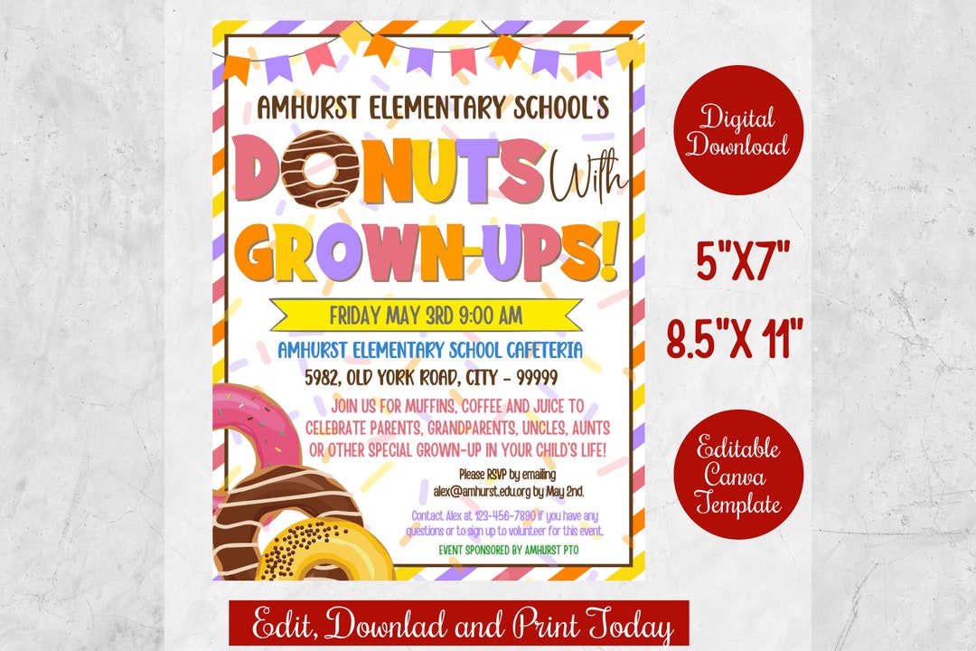 Editable Donuts With Grownups PTO Flyer, Printable Breakfast With ...