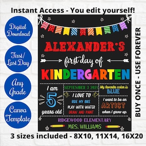 Chalkboard First Day of School Sign Printable, Editable Canva Template ...