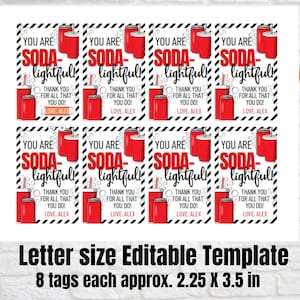 Employee Appreciation Soda Gift Tag, You Are Soda-lightful Thank You ...