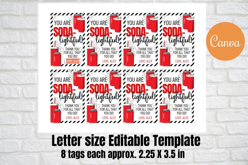 Employee Appreciation Soda Gift Tag, You Are Soda-lightful Thank You ...