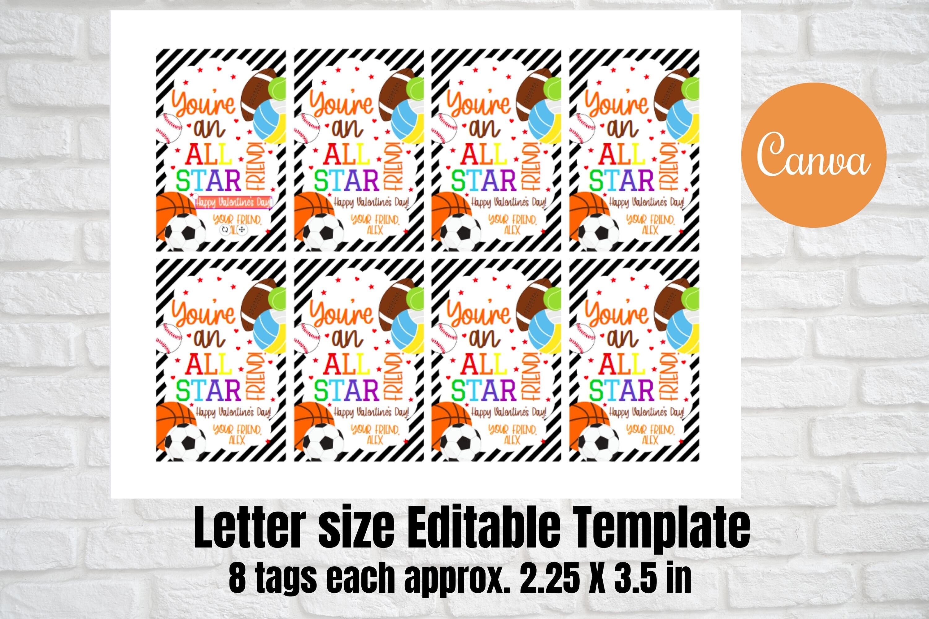 Valentine, You're an All-star Friend, Printable Editable Sports ...