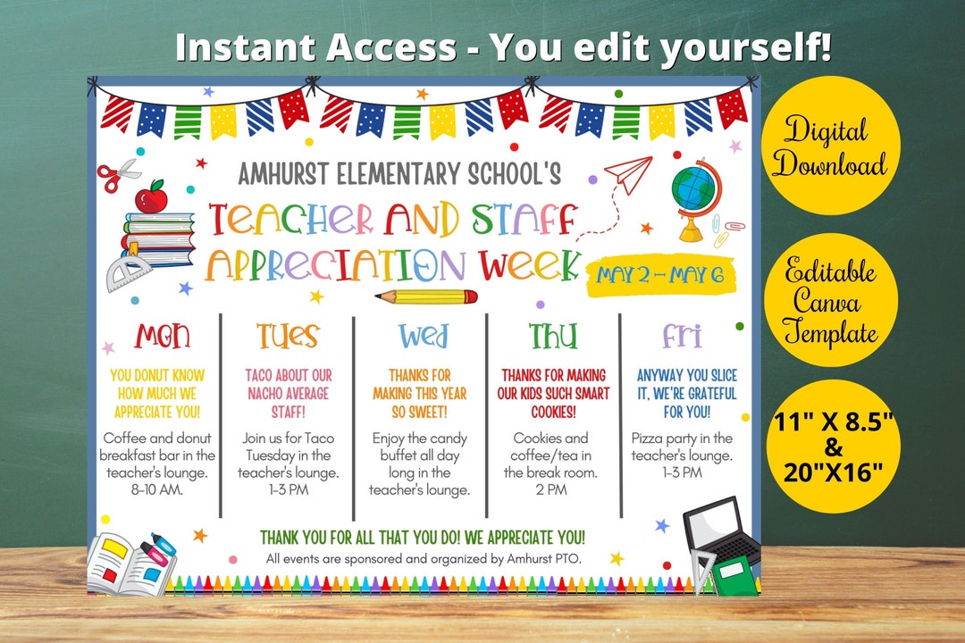 Editable Teacher Appreciation Week Schedule, School Teacher ...