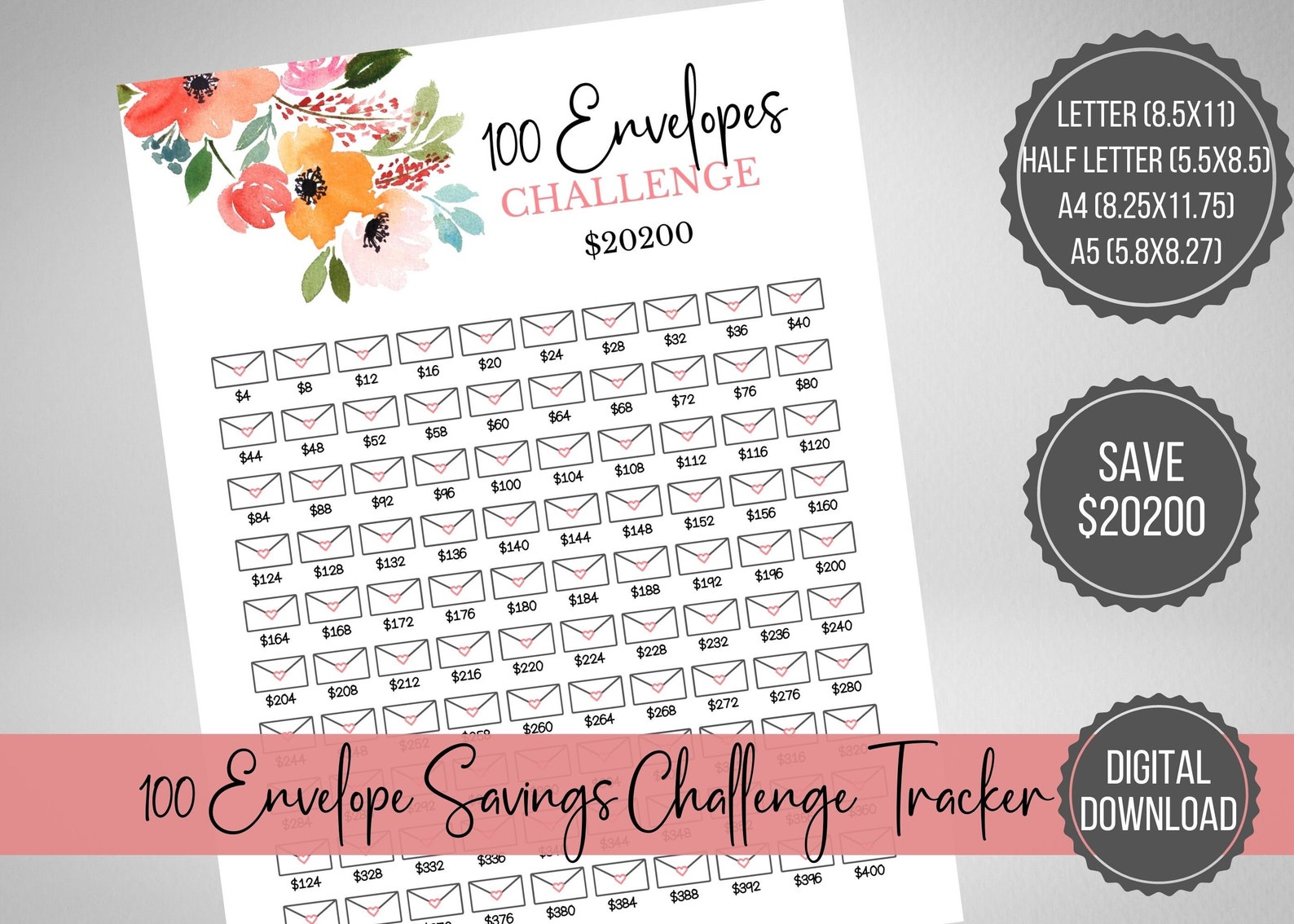 100 Envelope Savings Challenge Tracker Printable Envelope - Etsy