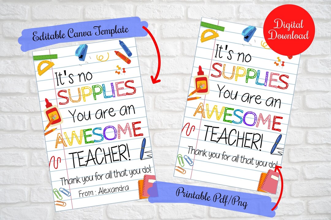 It's No Supplies You Are an Awesome Teacher Gift Tags, Teacher ...