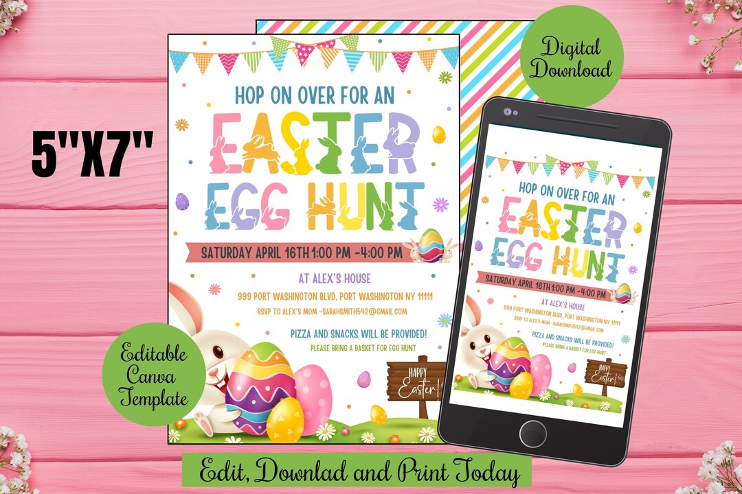 EDITABLE Easter Egg Hunt Party Invite Evite ,party With My Peeps Easter ...